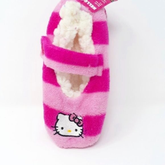 Hello Kitty | Shoes | Hello Kitty Pink Stripe Fuzzy Slipper | Poshmark